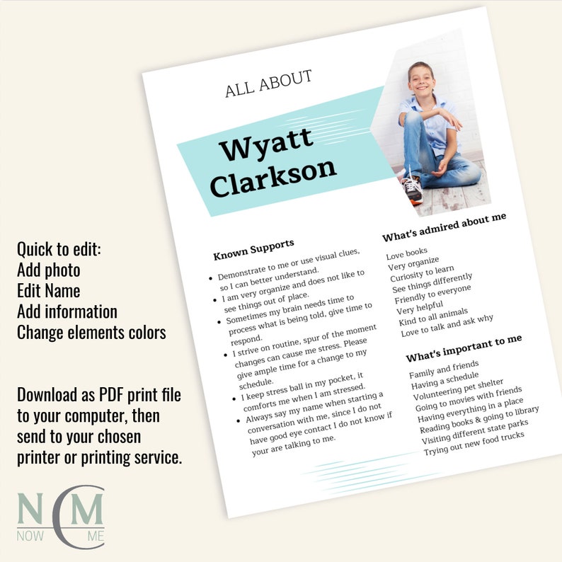 Autism All About Me Autism One Pager ADHD One Page Profile - Etsy Israel