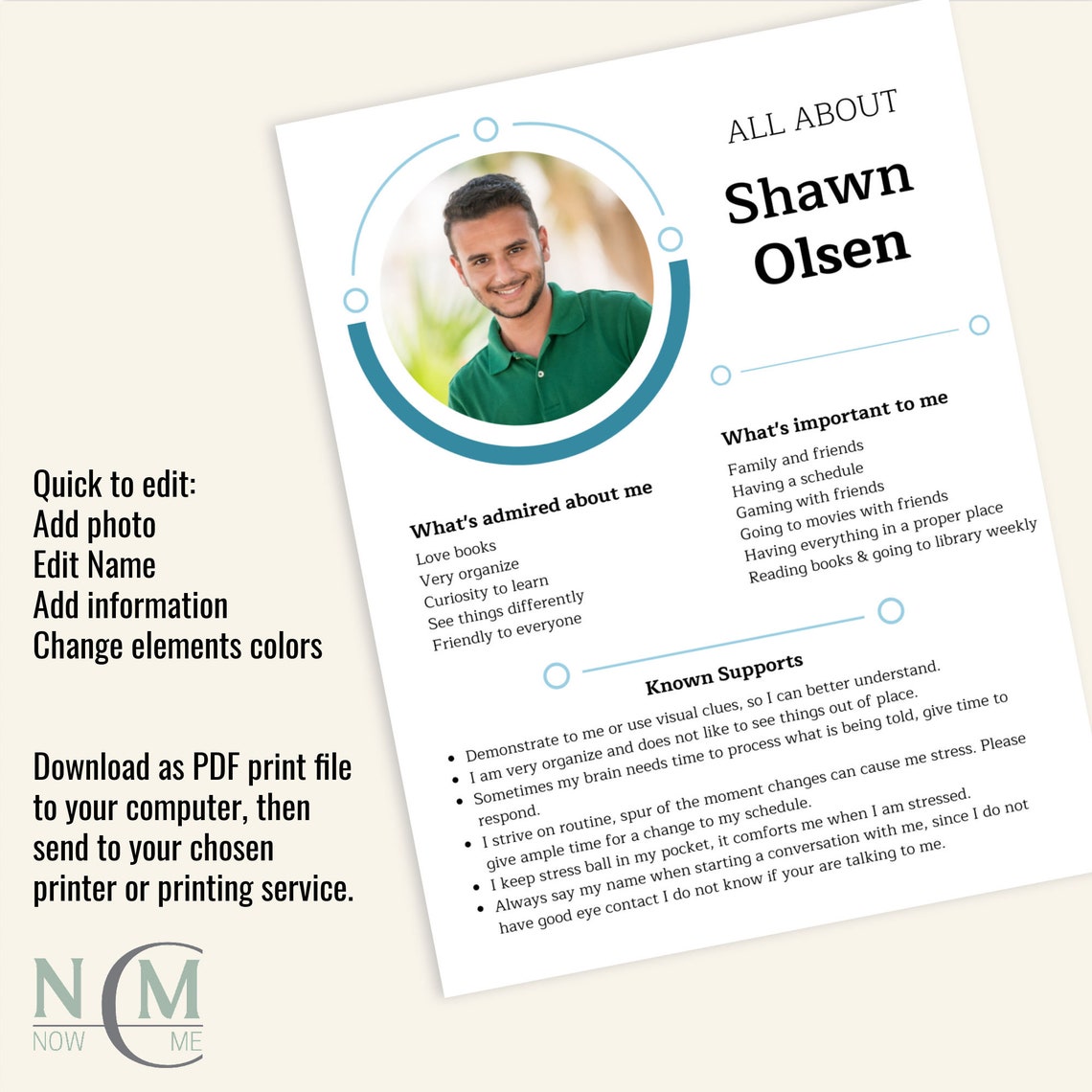 Autism All About Me ASD One Pager ADHD One Page Profile - Etsy Canada