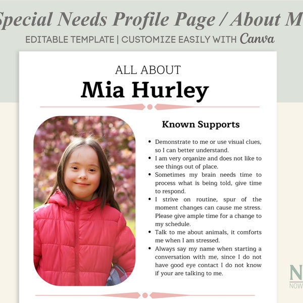 Autism All About Me Template School - Etsy