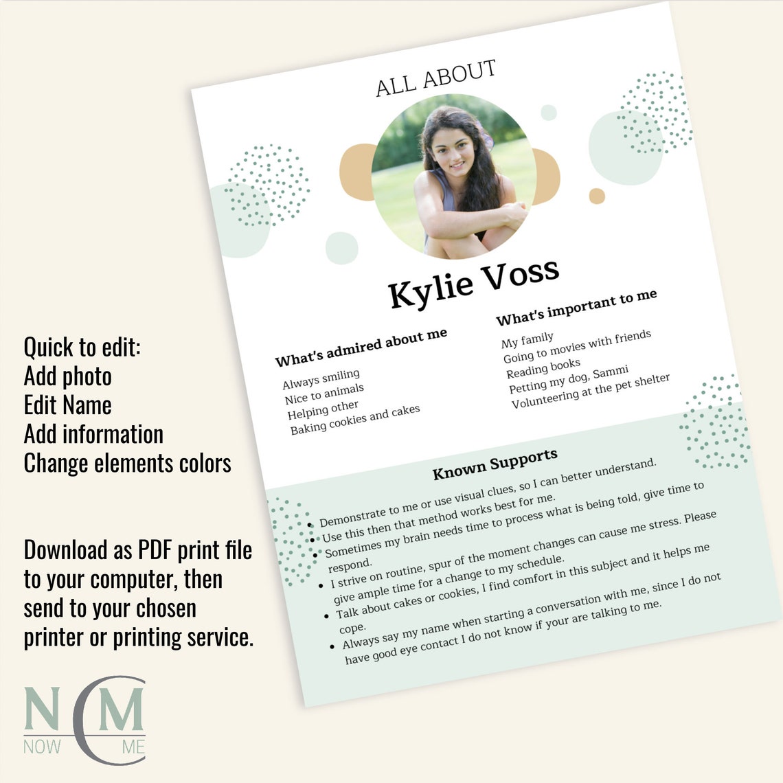 Autism All About Me Autism One Pager ADHD One Page Profile - Etsy