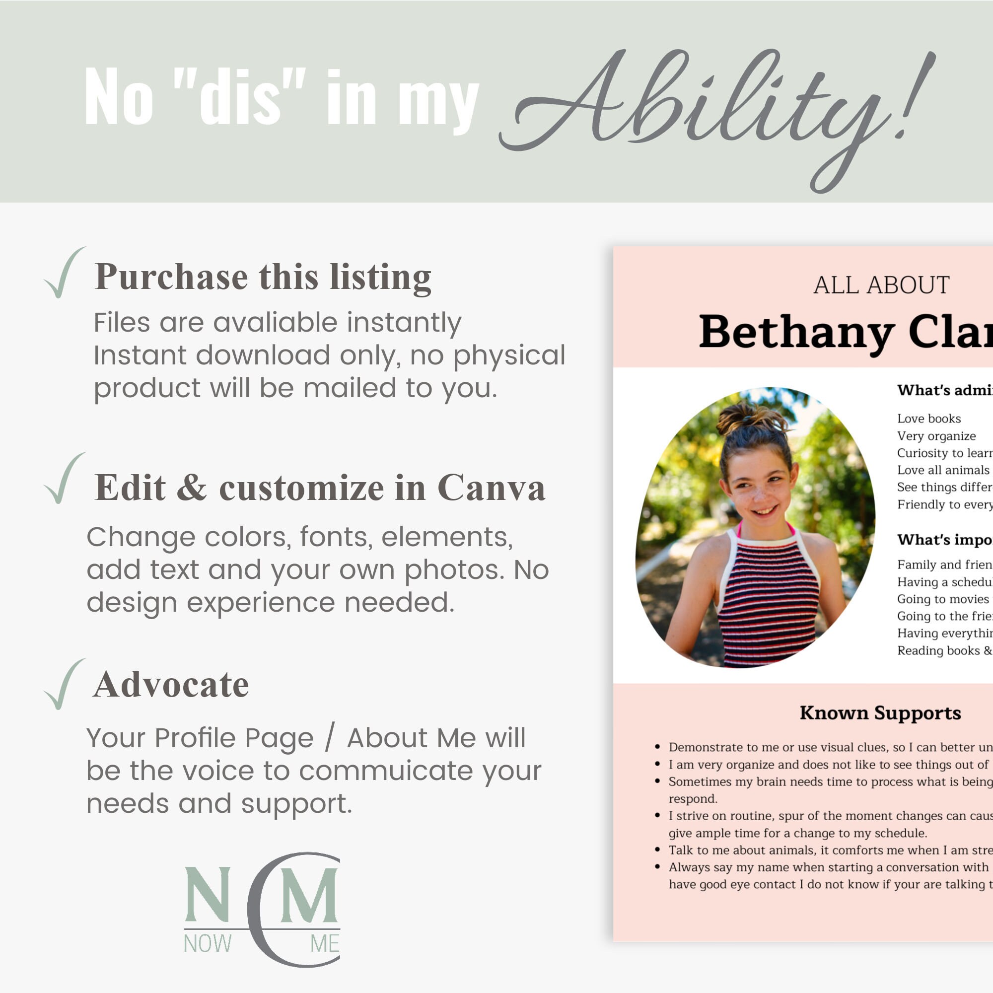 Autism All About Me Autism One Pager ADHD One Page Profile - Etsy Ireland