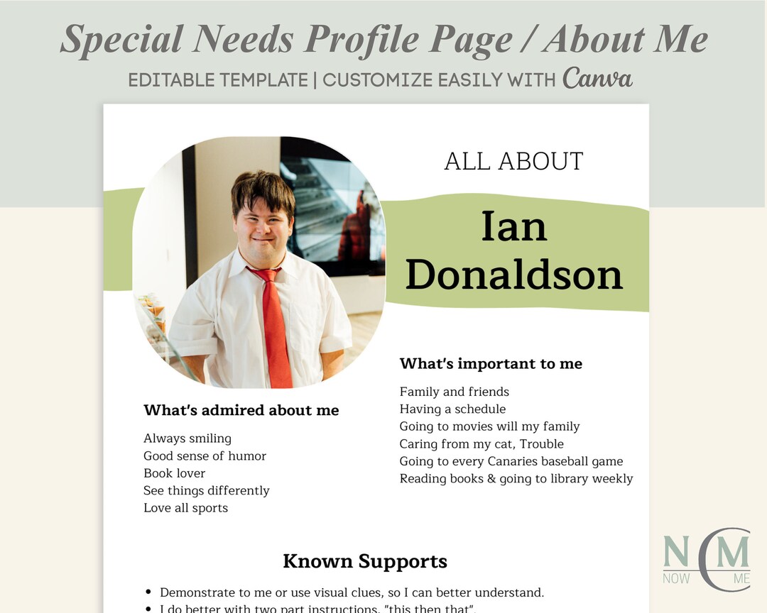 Autism All About Me Autism One Pager ADHD One Page Profile - Etsy