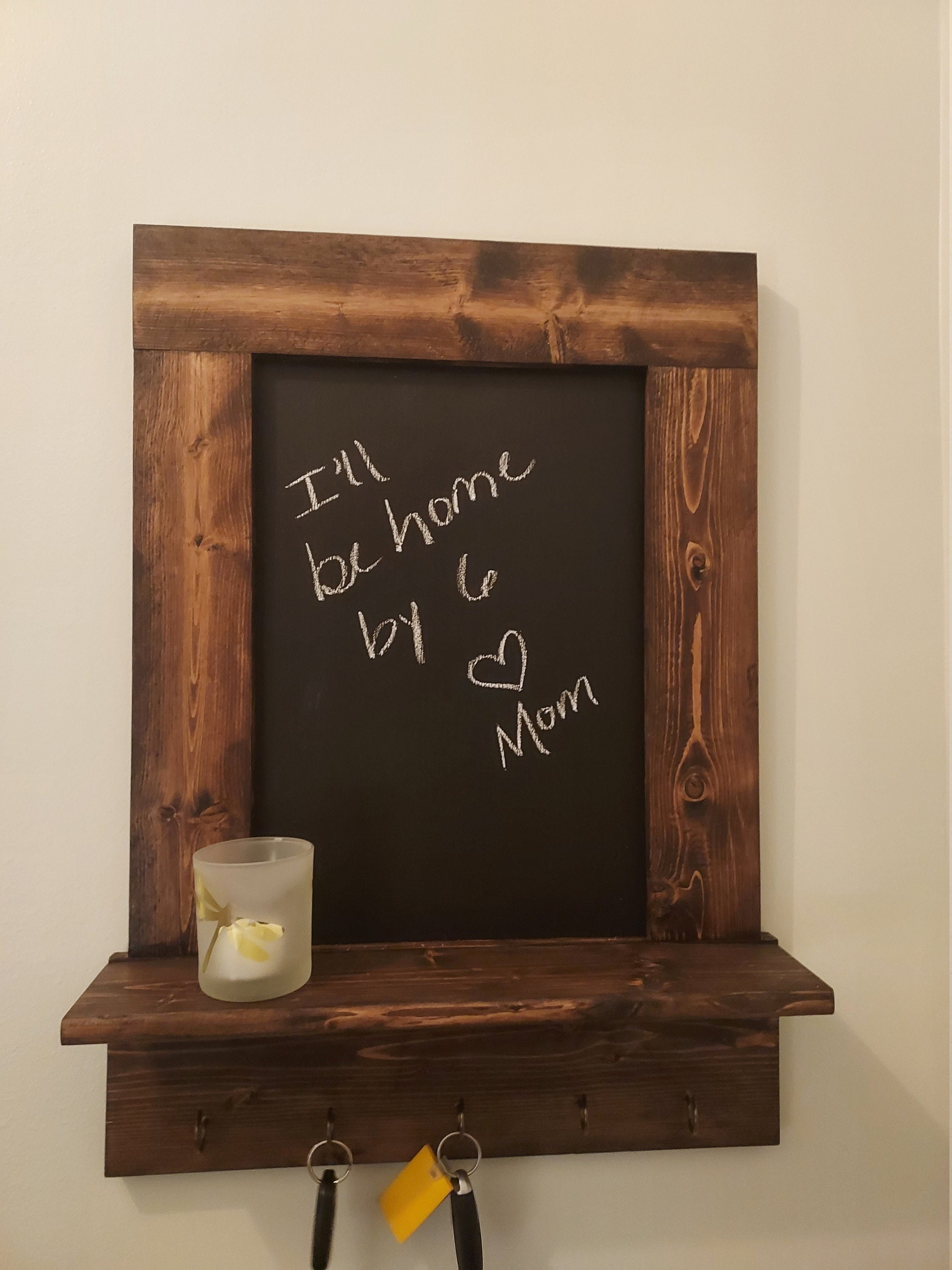 Rustic Chalkboard Key Holder Chalkboard With Shelf Farmhouse Style ...