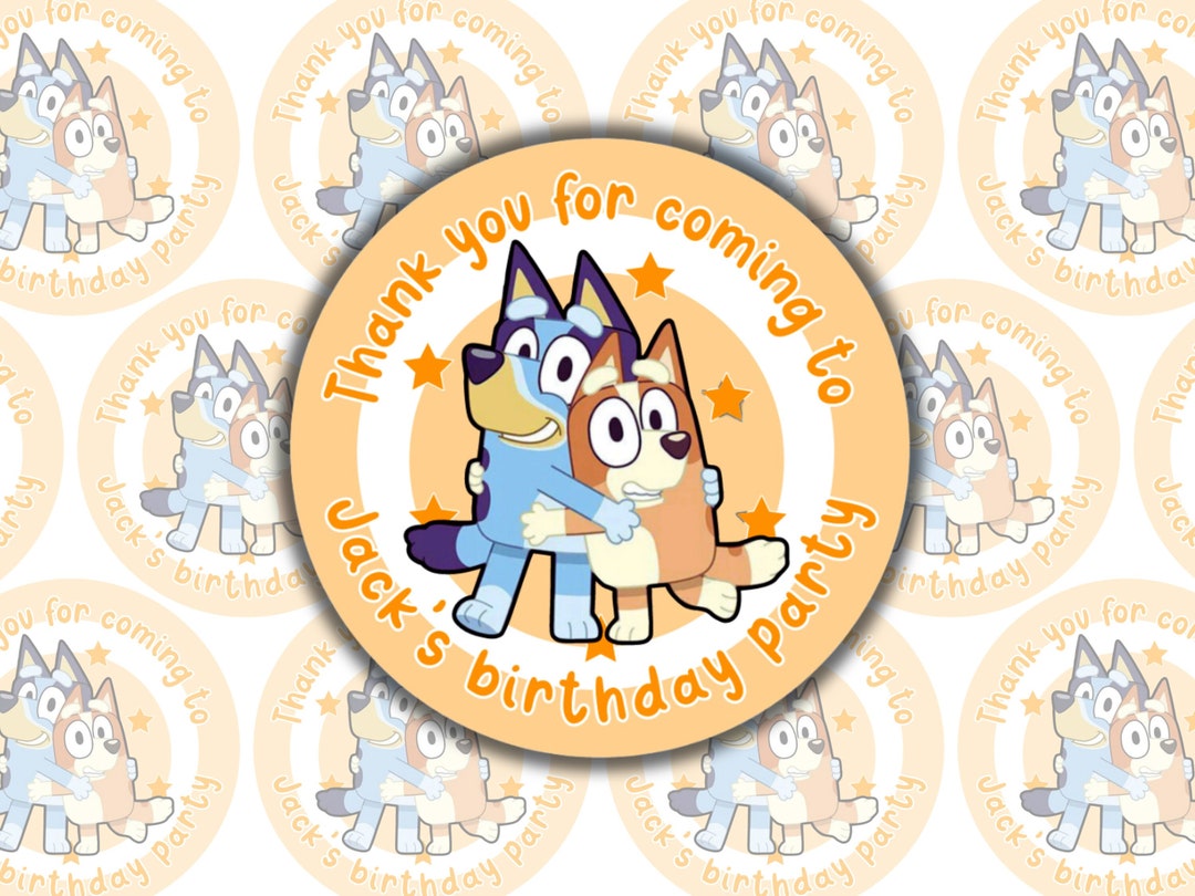 15 Bluey and Bingo Themed Personalised Party Bag Stickers Thank You for ...