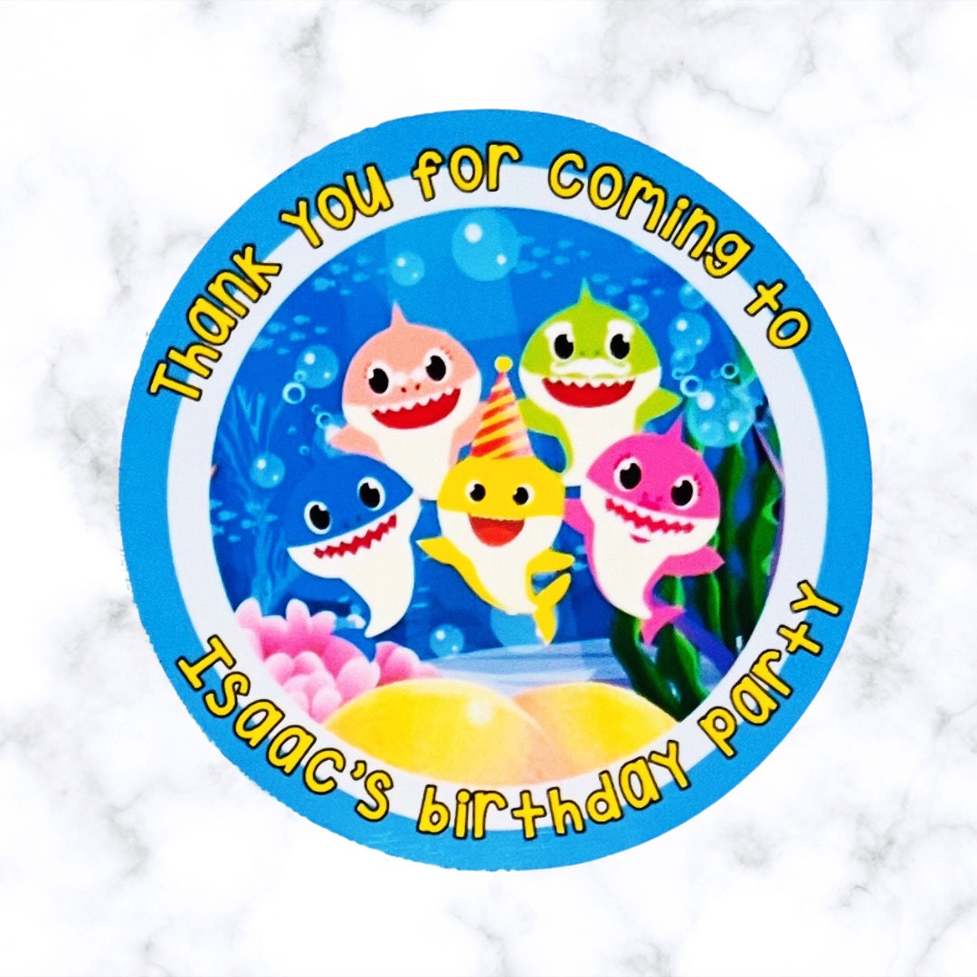 15 Baby Shark Themed Personalised Party Bag Stickers Thank - Etsy
