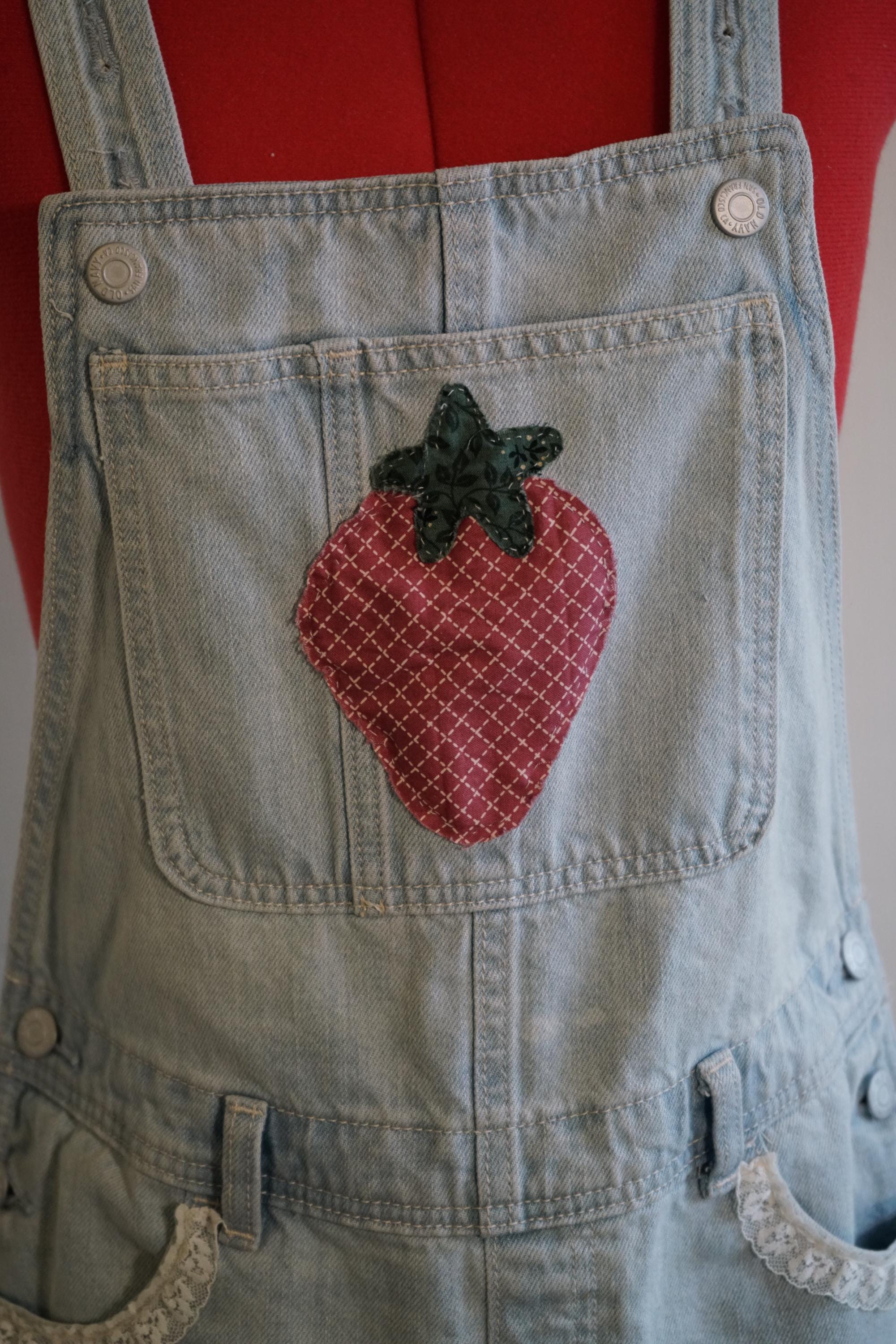 XS/S Reworked Denim Overall Shorts- Strawberry Shortcake-inspired ...