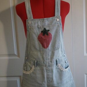 XS/S Reworked Denim Overall Shorts- Strawberry Shortcake-inspired ...