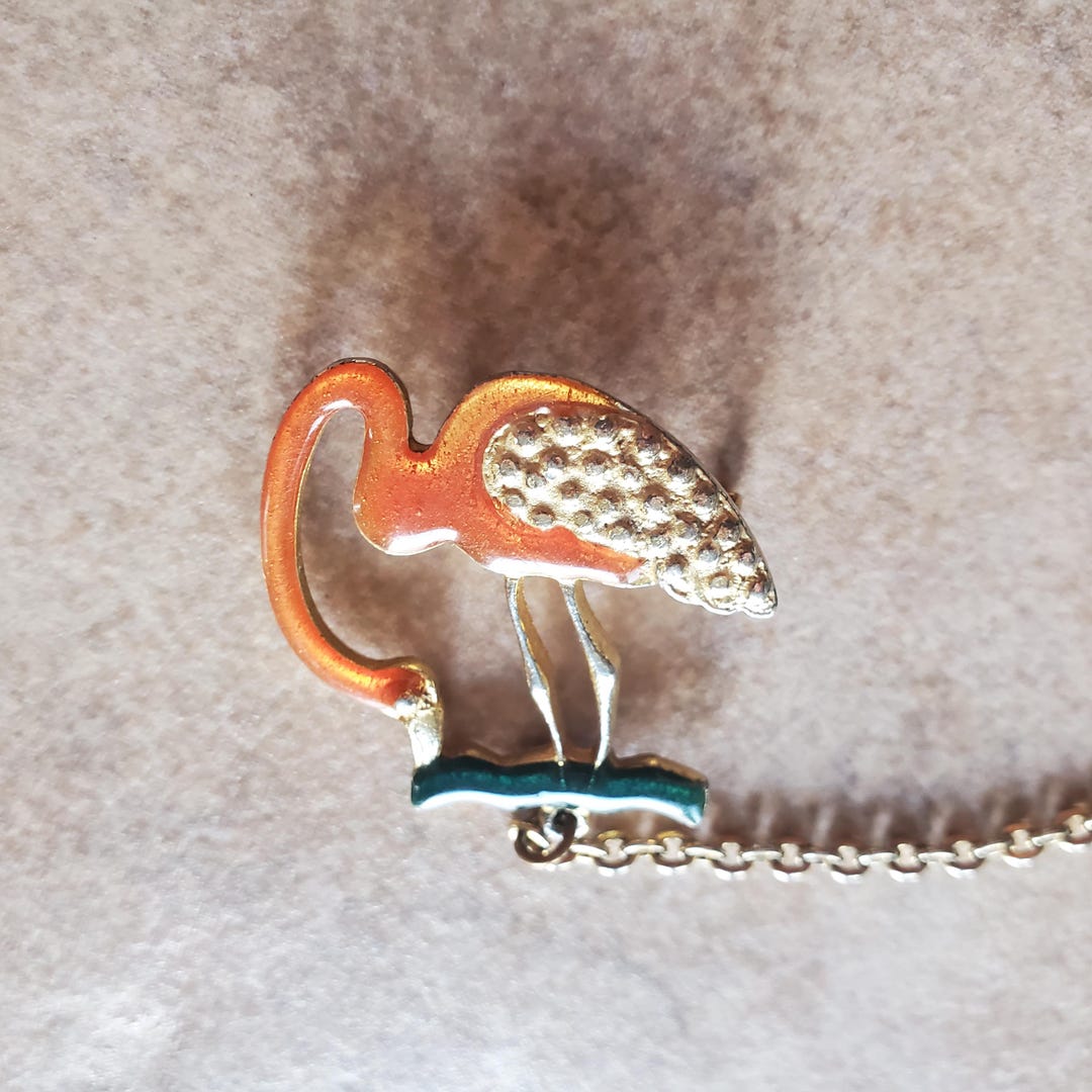 Vintage Enamel Flamingo & Camera Brooch - Etsy