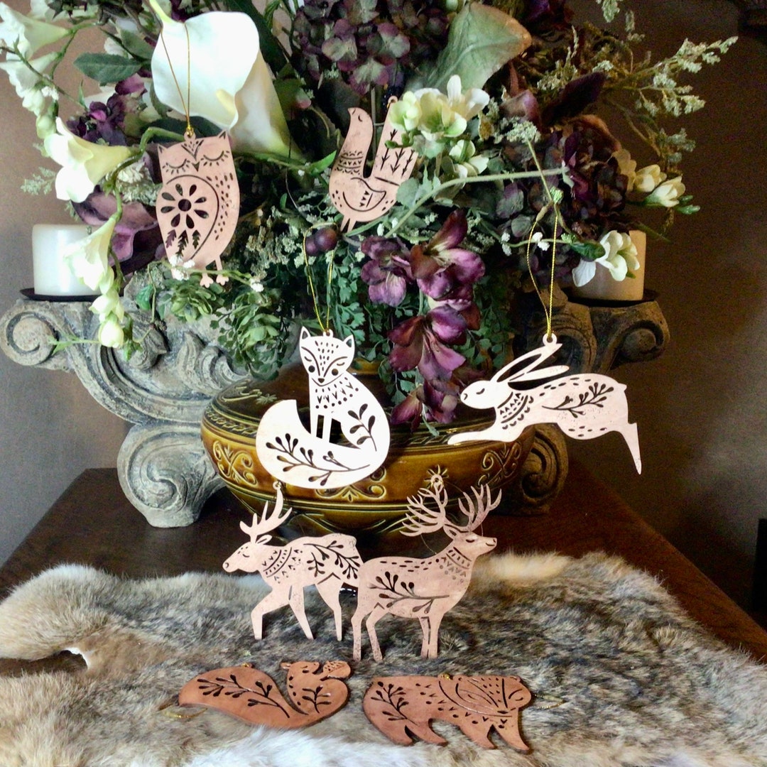 Yule Woodland Animal Ornament Set | Wood Folk Art | Pagan Ornaments - Etsy