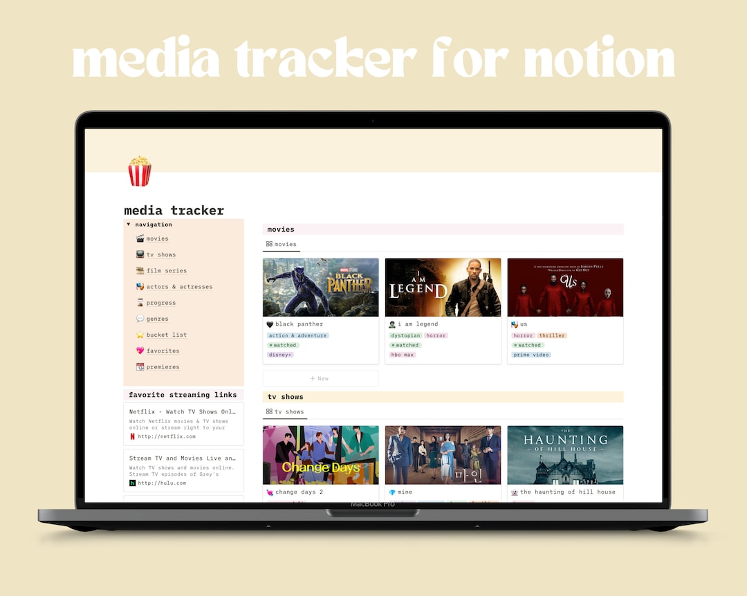 Movie & TV Show Tracker for Notion, Aesthetic Movie Tracker Notion ...