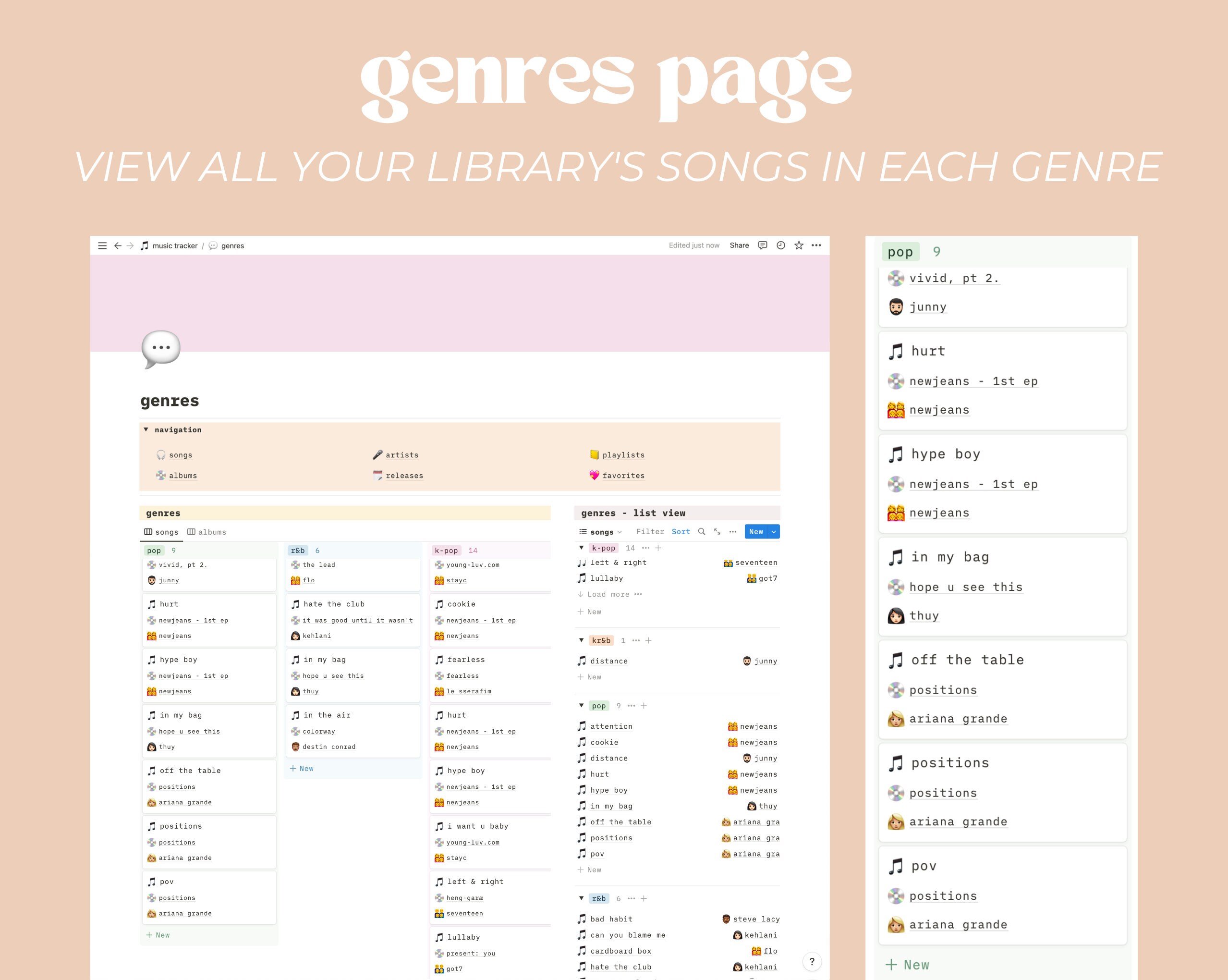 Notion Music Tracker, Aesthetic Music Notion Template, Daily Notion ...