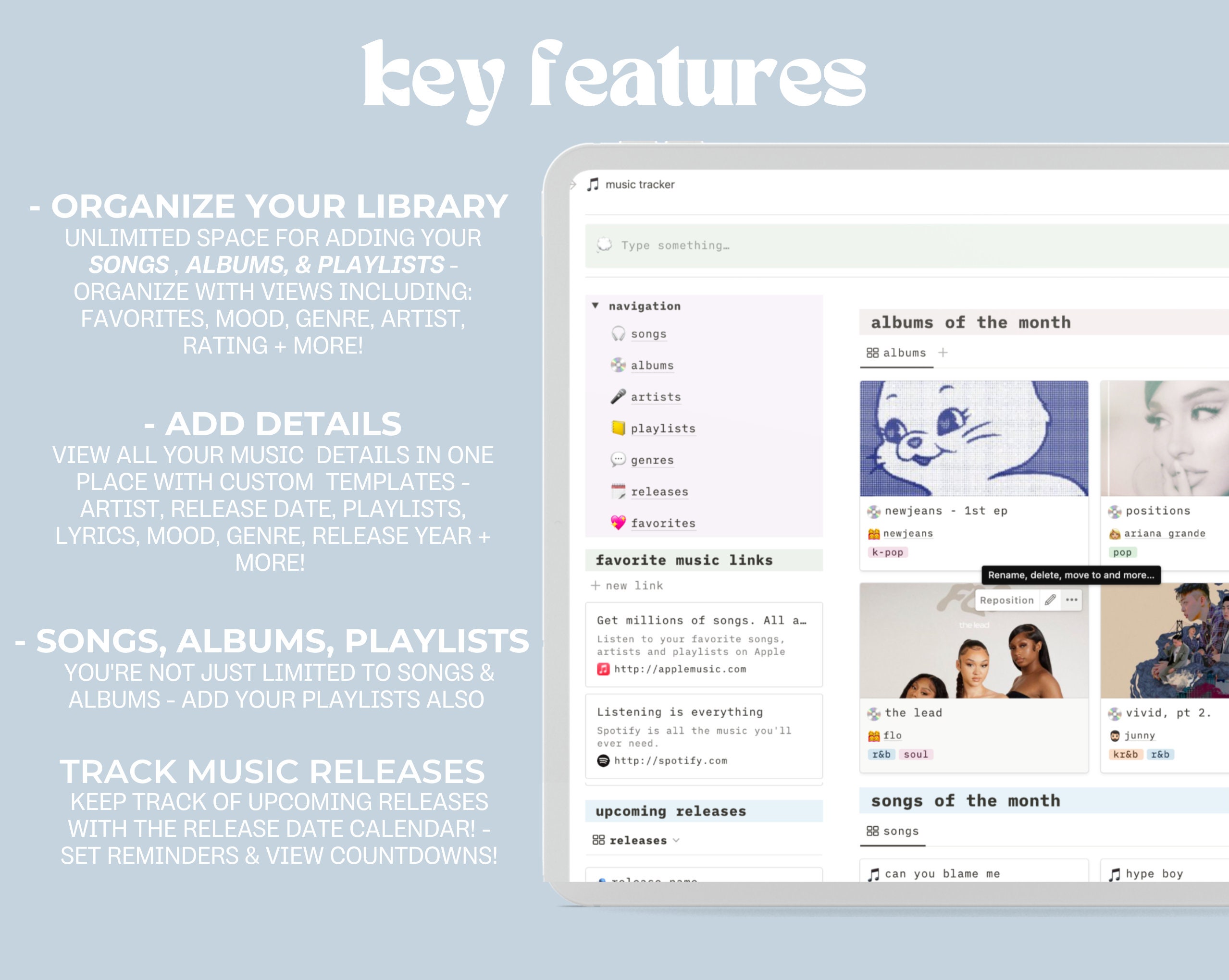 Notion Music Tracker, Aesthetic Music Notion Template, Daily Notion ...