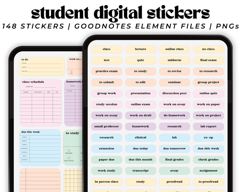 Student Digital Stickers, Pastel College Study Stickers, Pastel Student ...