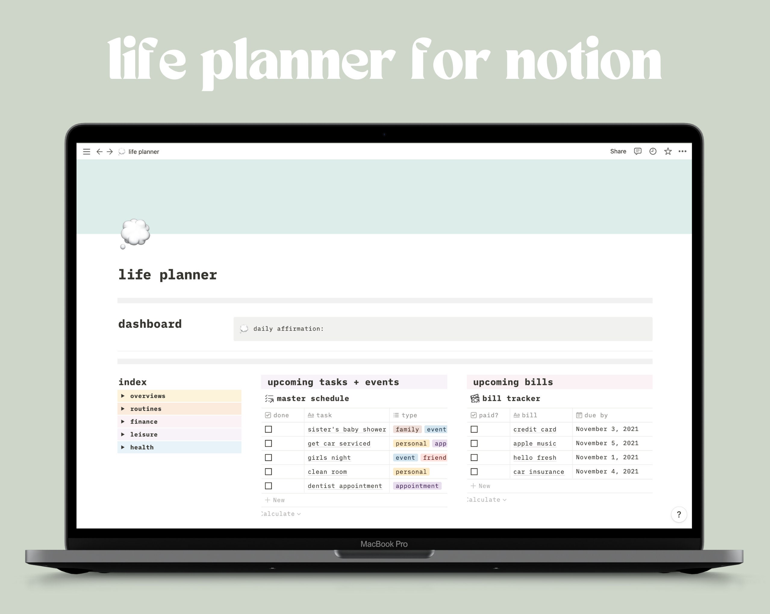 Life Planner for Notion, Daily Planner Notion Template, Aesthetic ...