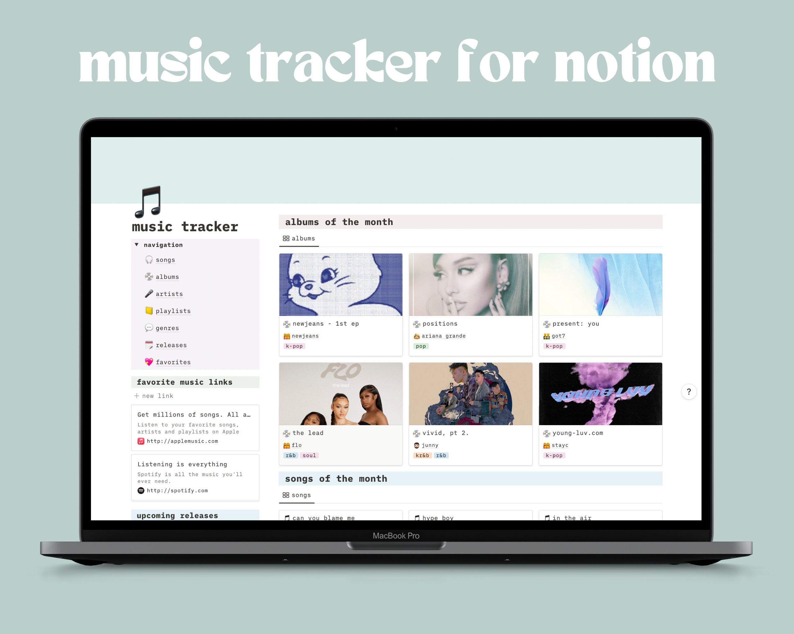 Notion Music Tracker, Aesthetic Music Notion Template, Daily Notion ...