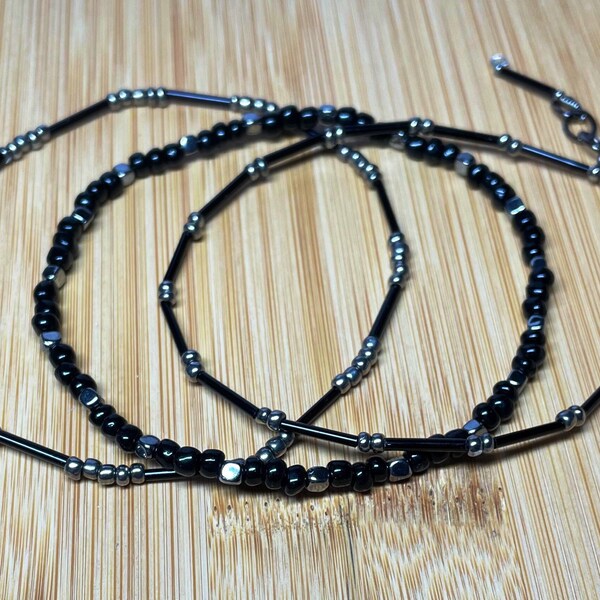 Black Bead Anklet - Etsy
