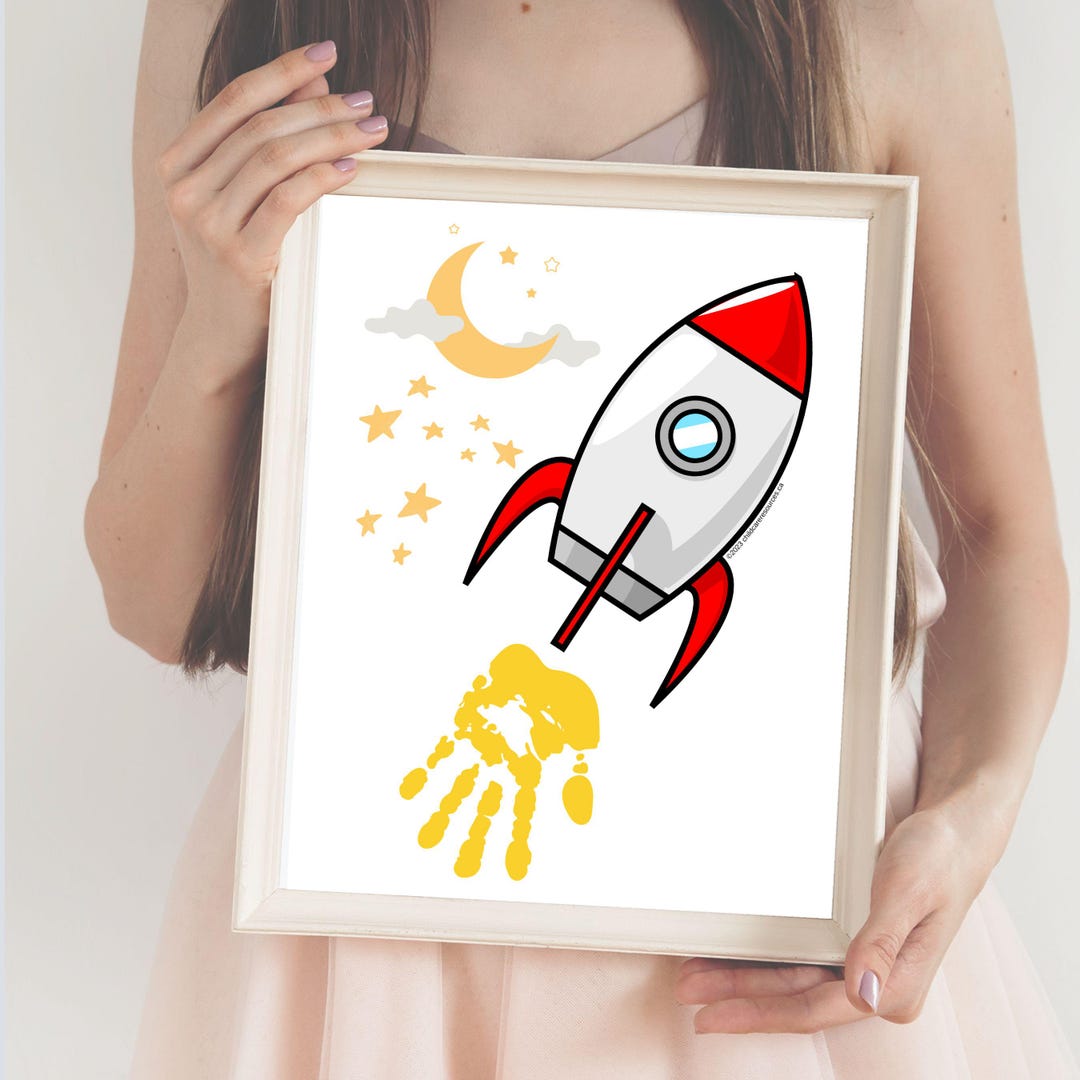 Father's Day Rocket Ship Handprint Art, Daddy Handprint Art, Kids ...