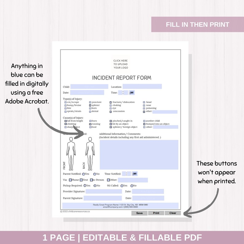 Daycare Incident Accident Report Form, Ouch Report, Family Home Daycare ...