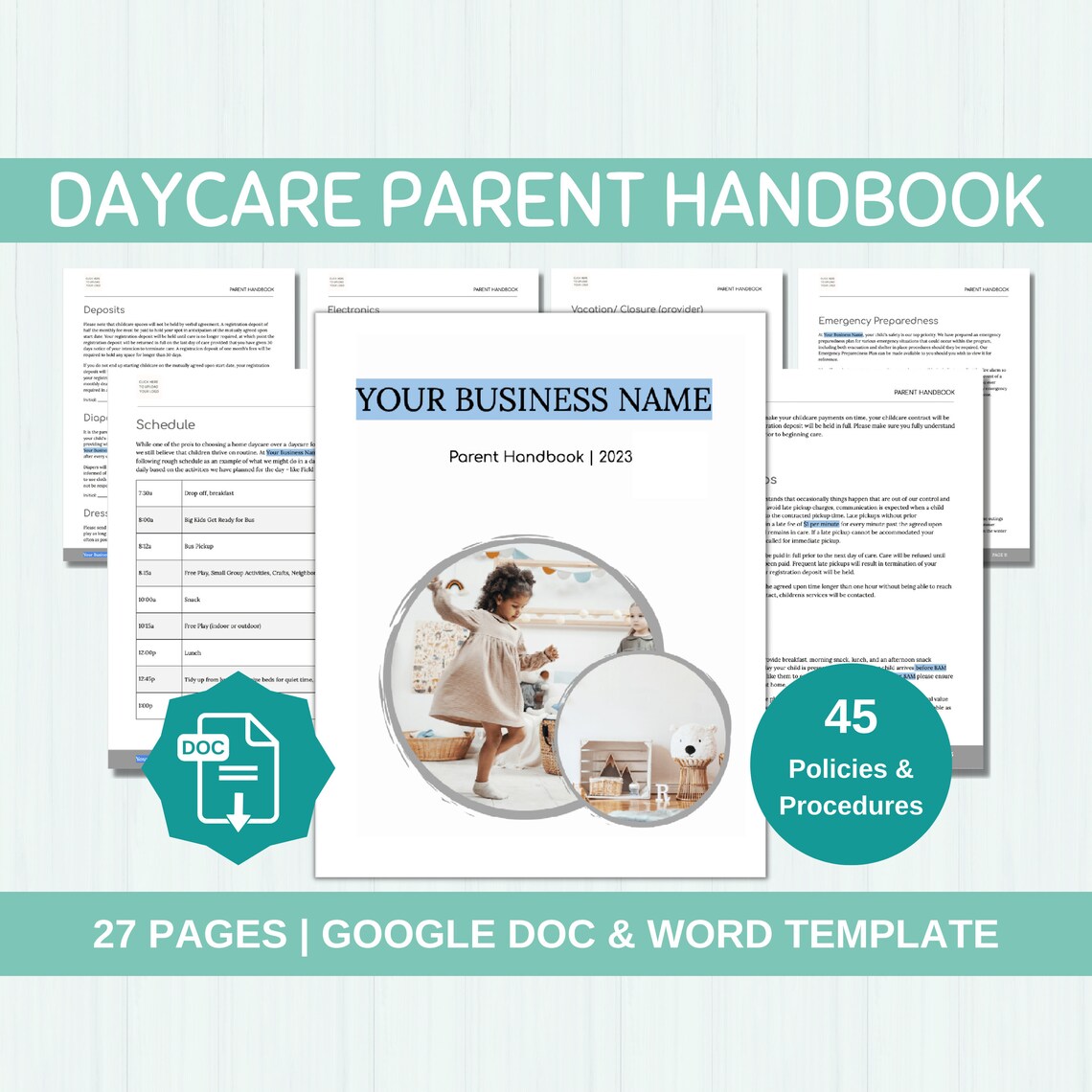 Printable Daycare Policy Template | Editable Parent Handbook Childcare ...