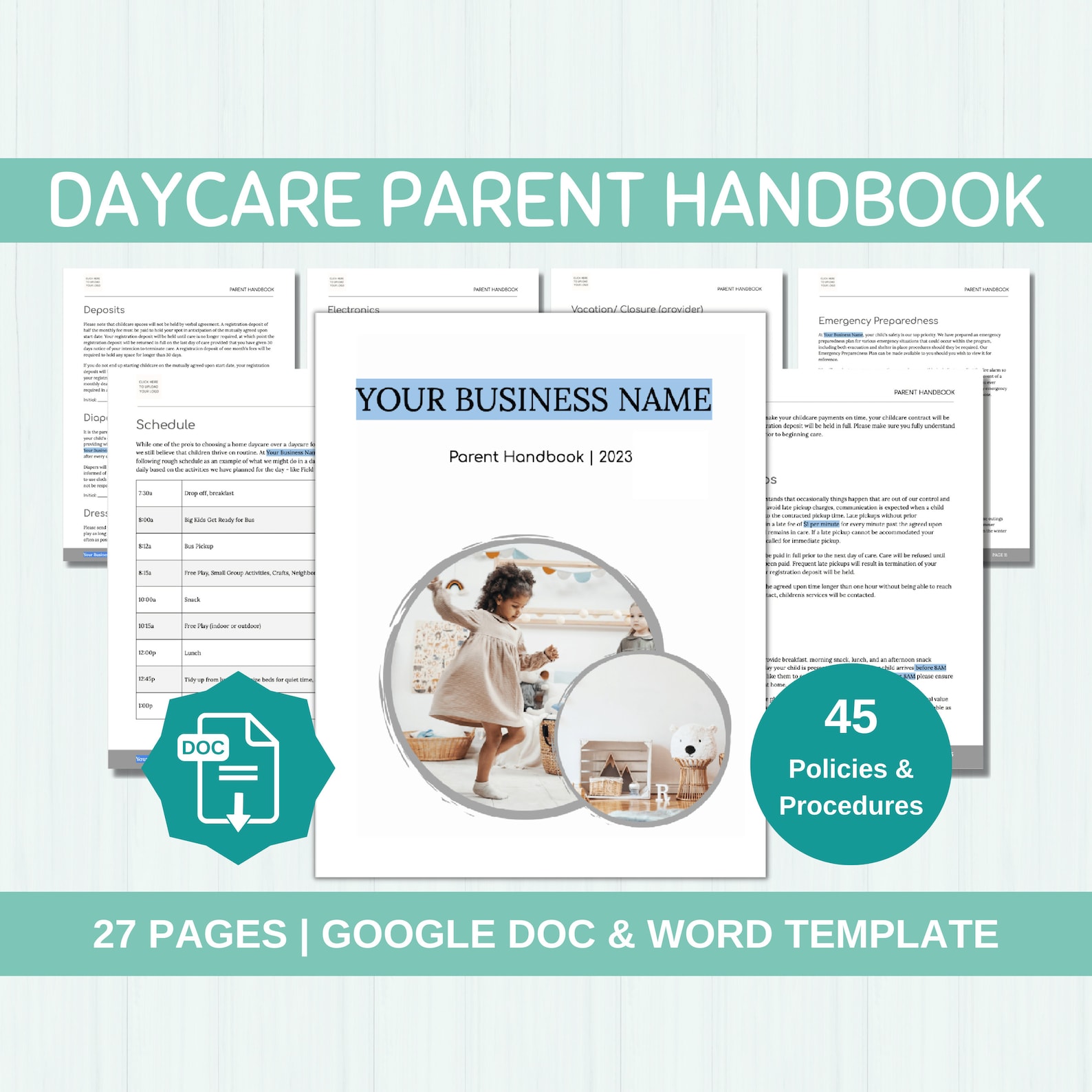 Printable Daycare Policy Template | Editable Parent Handbook Childcare ...