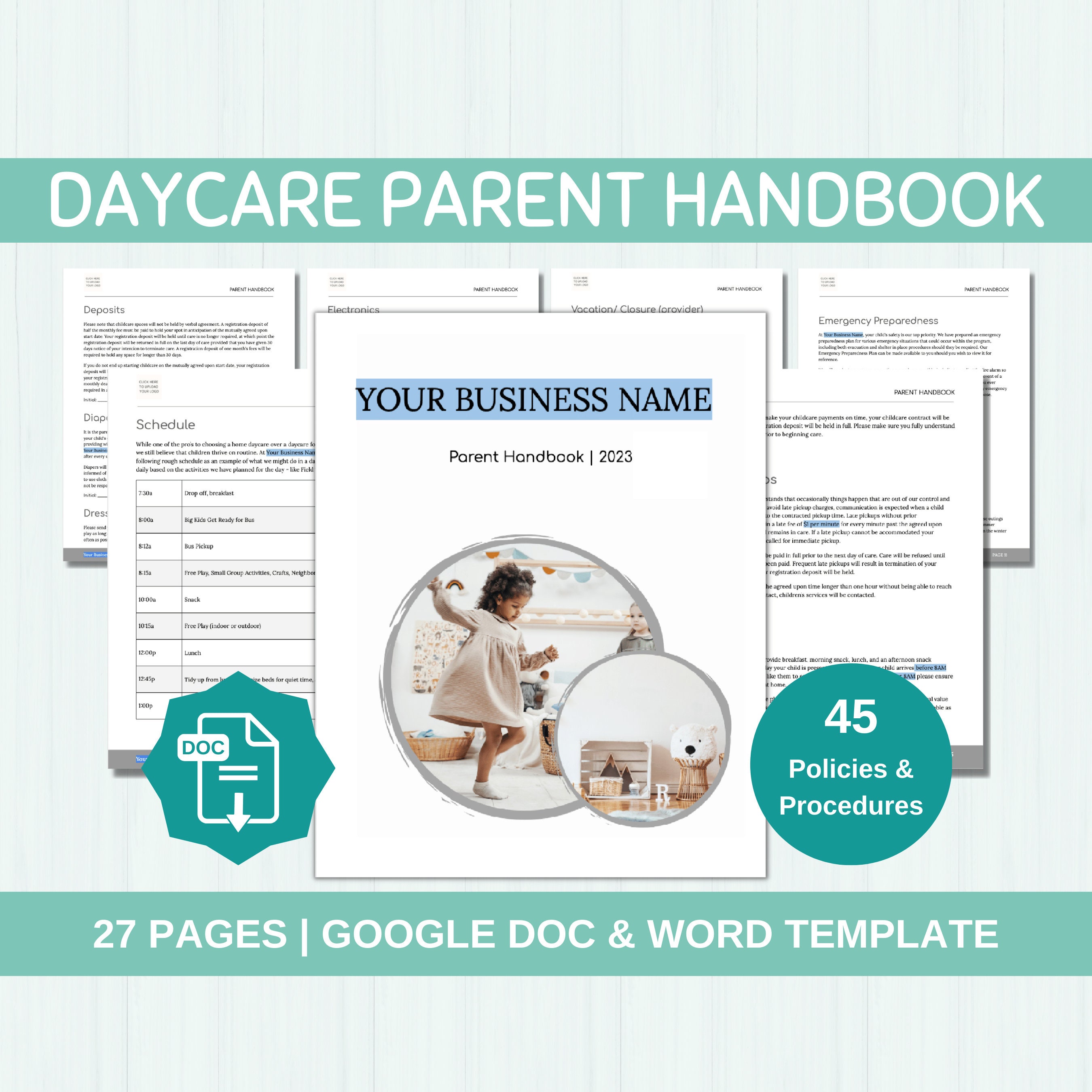 Printable Daycare Policy Template | Editable Parent Handbook Childcare ...