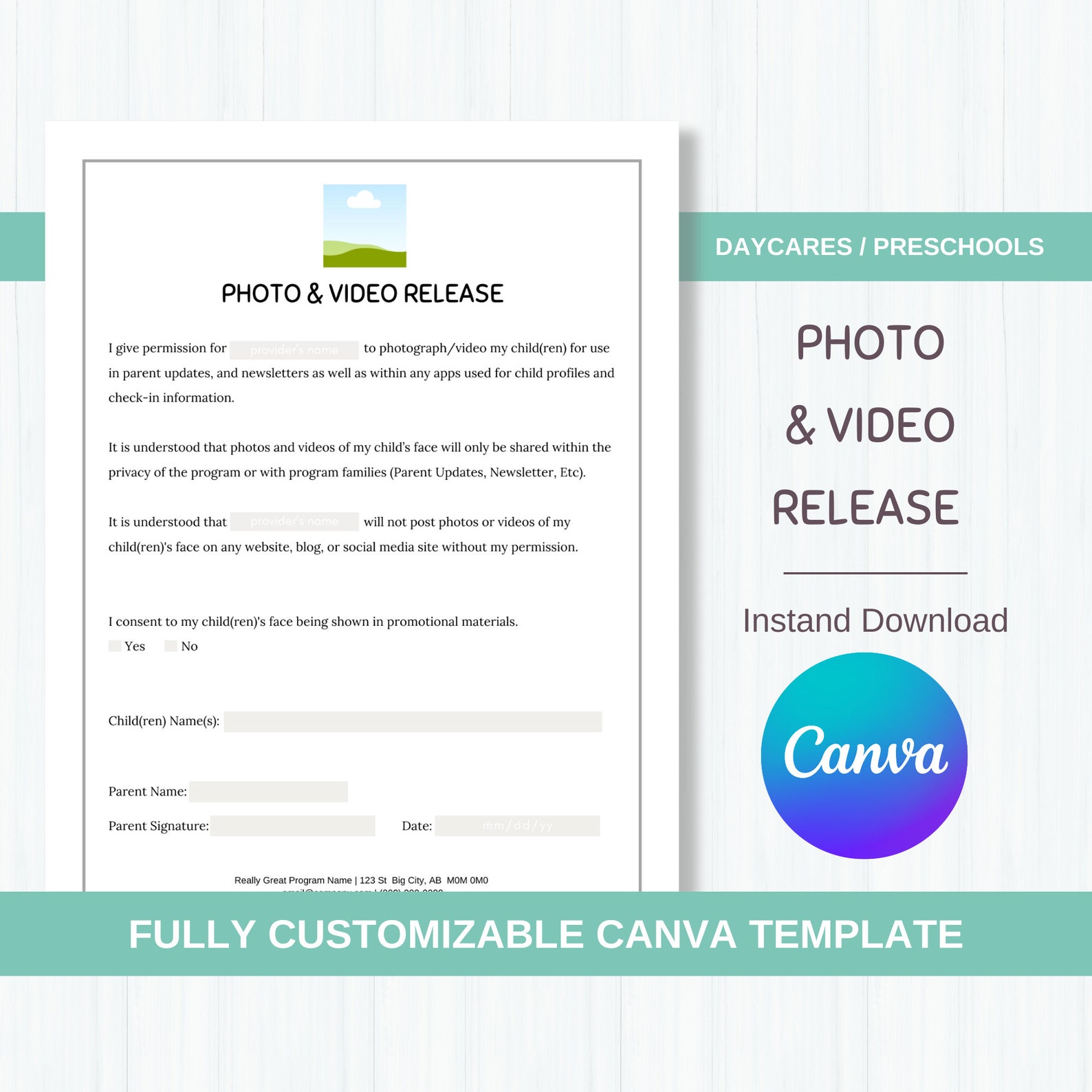 Photo Release Form | Fully Customizable Canva Template | Video Release ...
