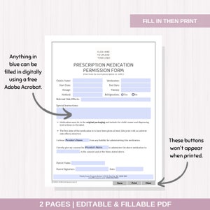 Daycare Medication Permission Form | Prescription Medication Log ...