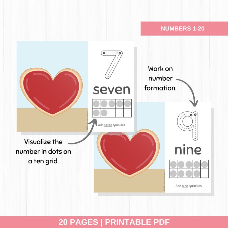 Valentine Number Mats, Learn to Count Numbers 1-20, Tracing Activity ...