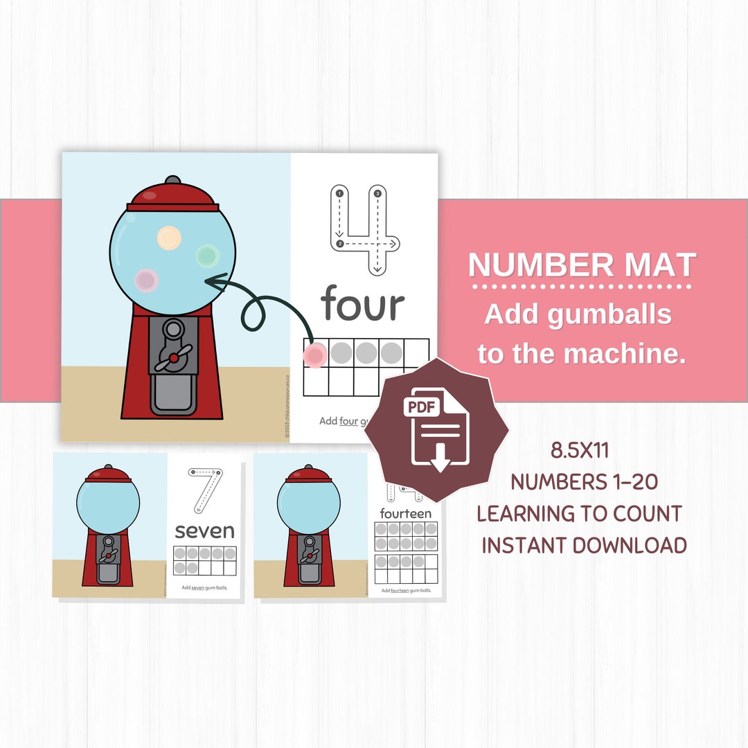 Gum Ball Machine Number Mats | Learn to Count Numbers 1-20 | Tracing ...