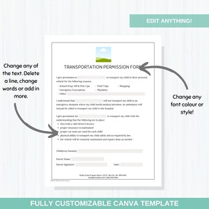 Transportation Permission Agreement Form, Canva Template, Fully ...
