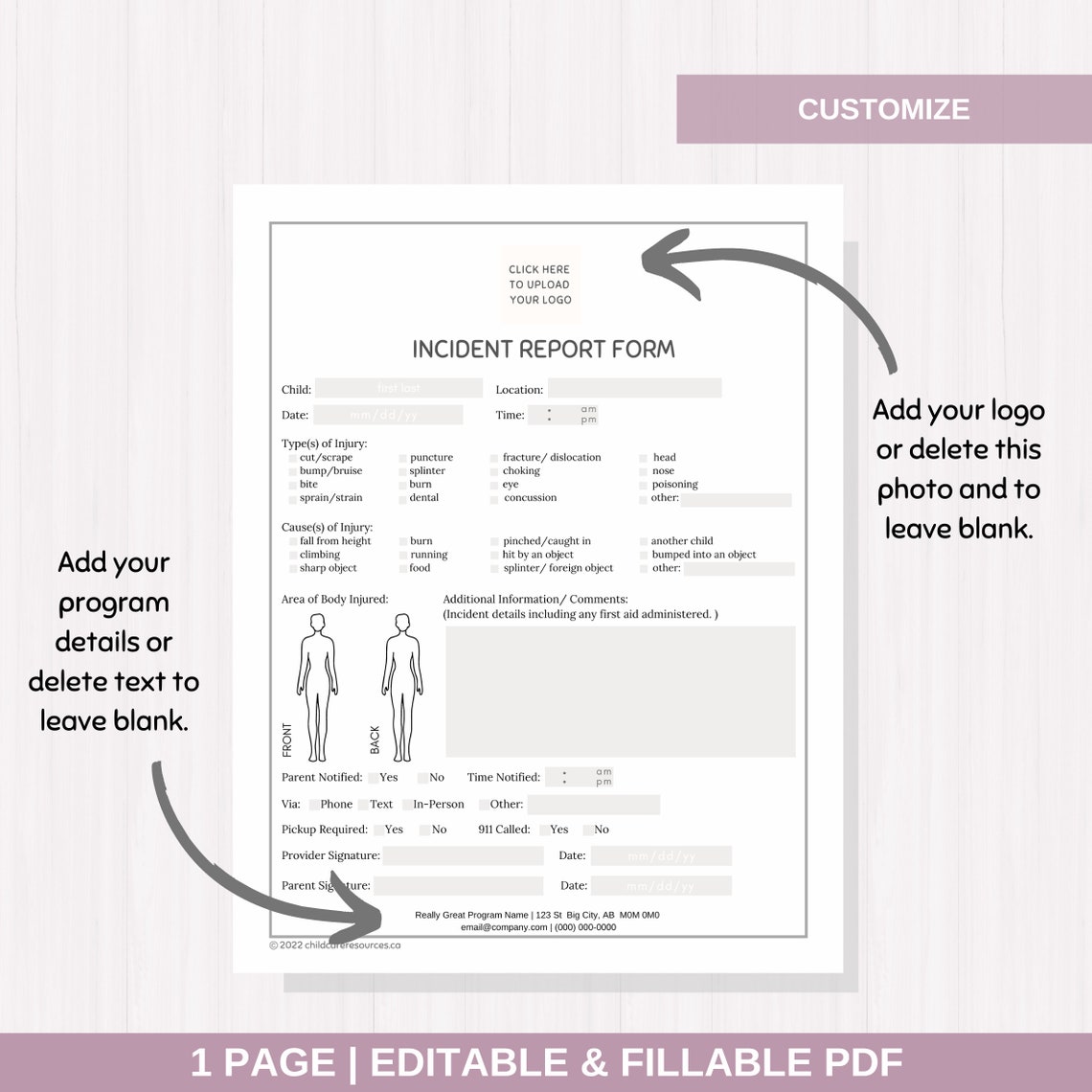 Daycare Incident Accident Report Form Ouch Report Family - Etsy