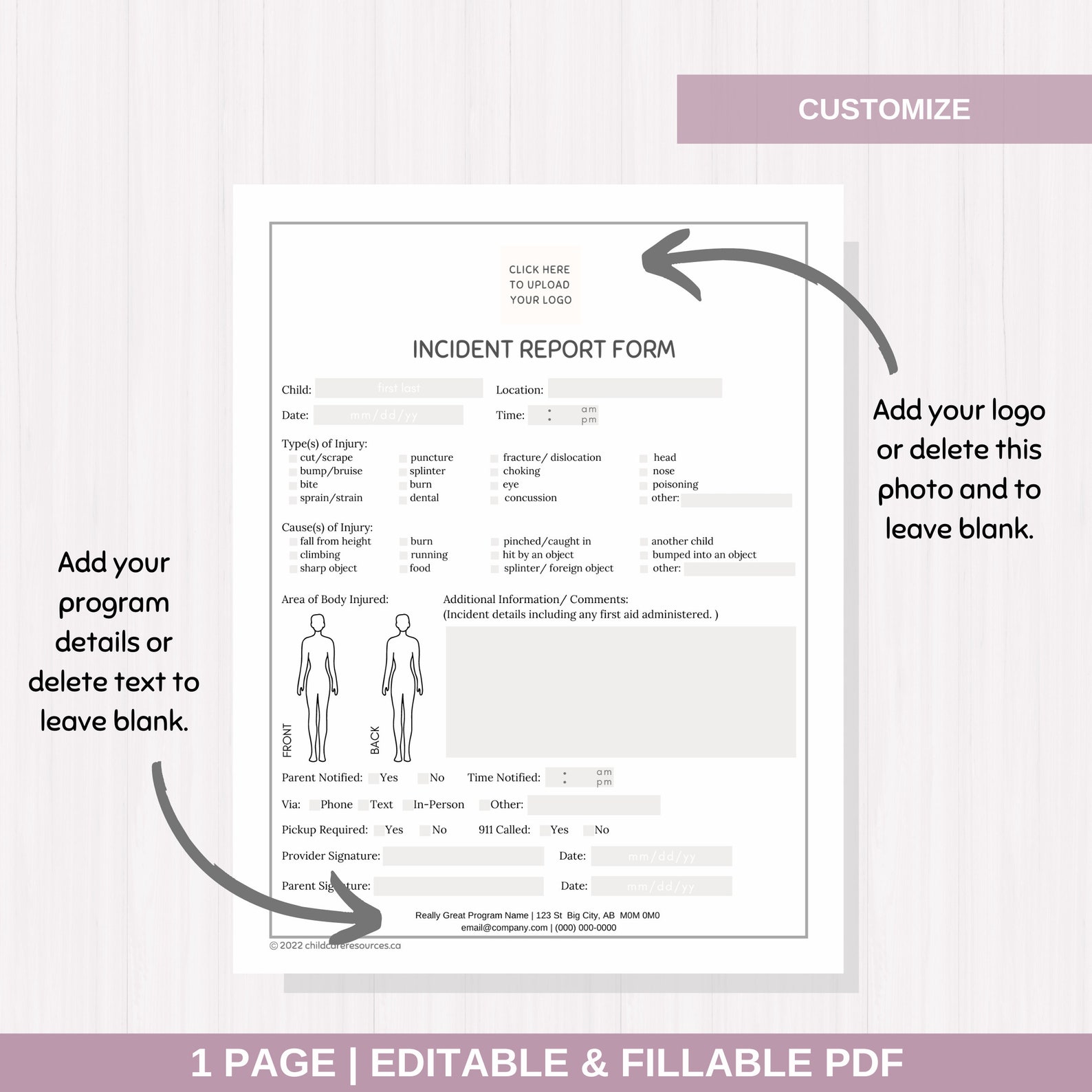 Daycare Incident Accident Report Form, Ouch Report, Family Home Daycare ...
