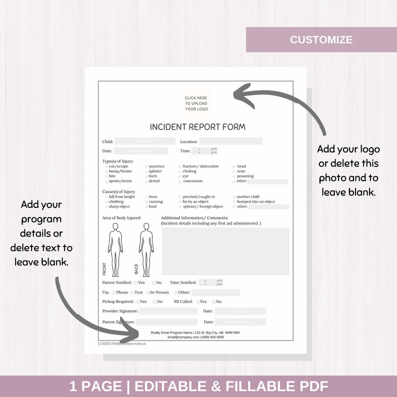 Daycare Incident Accident Report Form, Ouch Report, Family Home Daycare ...