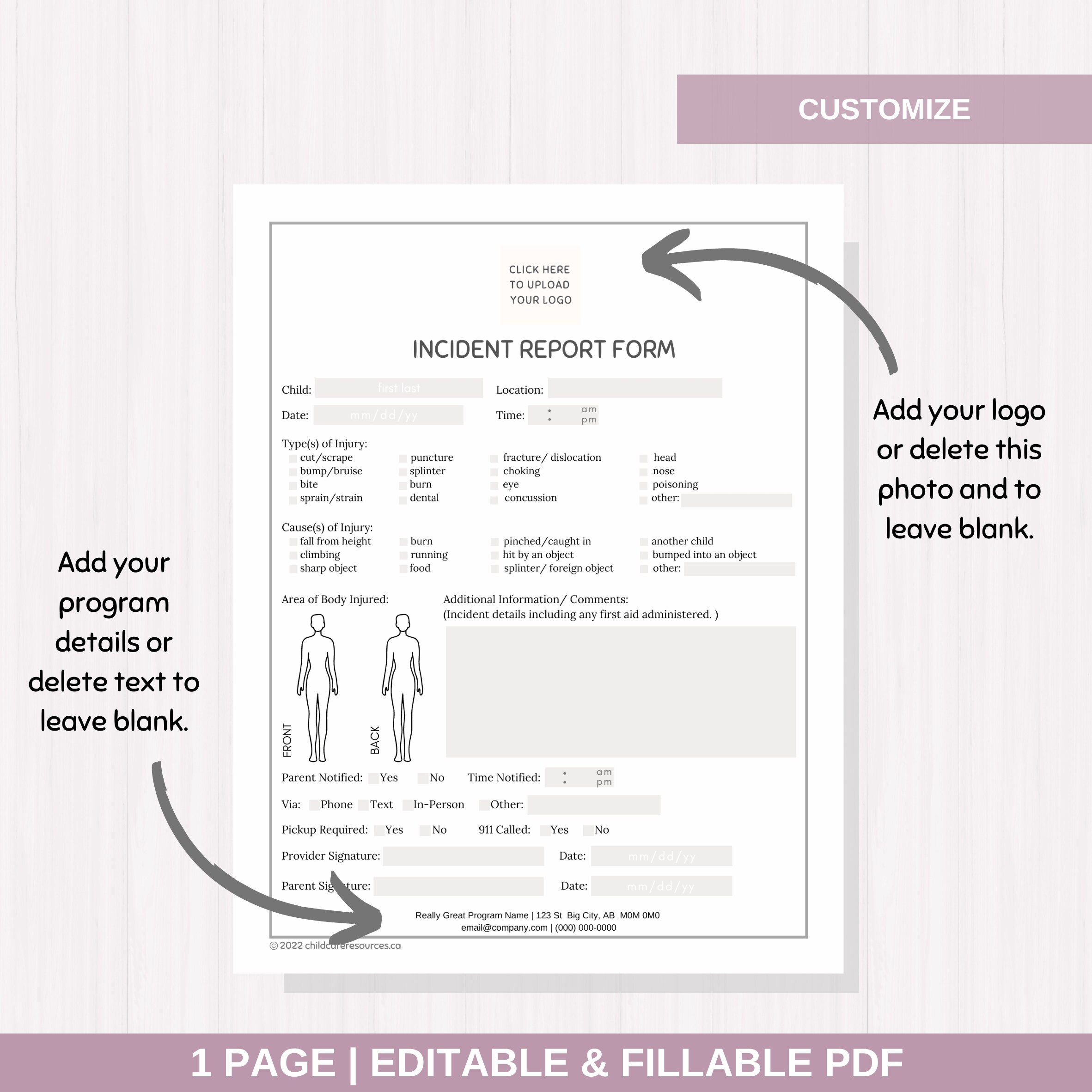 Daycare Incident Accident Report Form, Ouch Report, Family Home Daycare ...