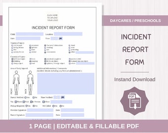 Incident Report Editable Child Care Business Daycare - Etsy