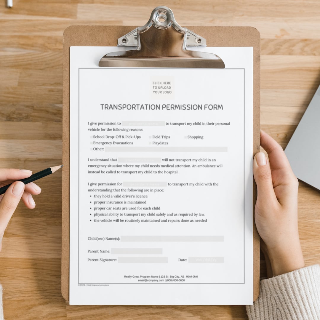 Daycare Transportation Permission Form, Agreement Slip, Family Home ...