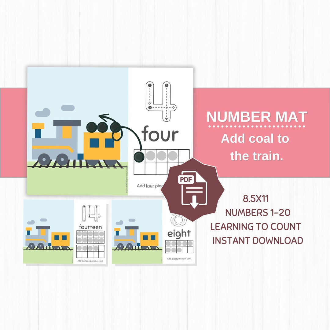 Preschool Train Number Mats, Learn to Count Numbers 1-20, Tracing ...