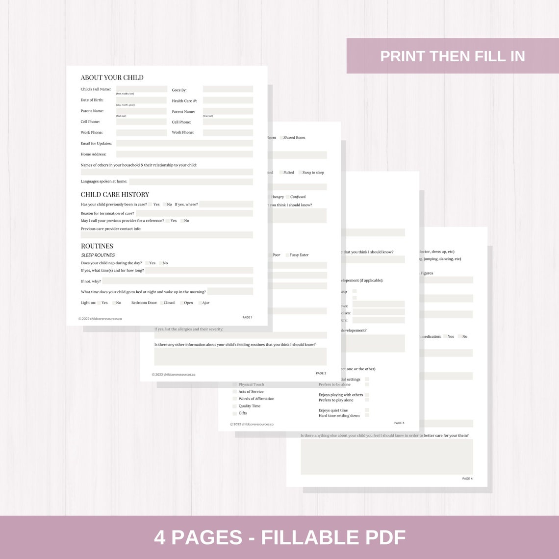 All About Your Child, Get to Know My Child, Child Enrolment Form, Home ...