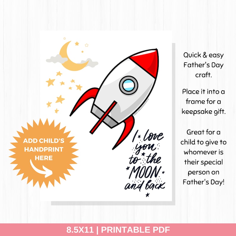 Father's Day Rocket Ship Handprint Art, Daddy Handprint Art, Kids ...