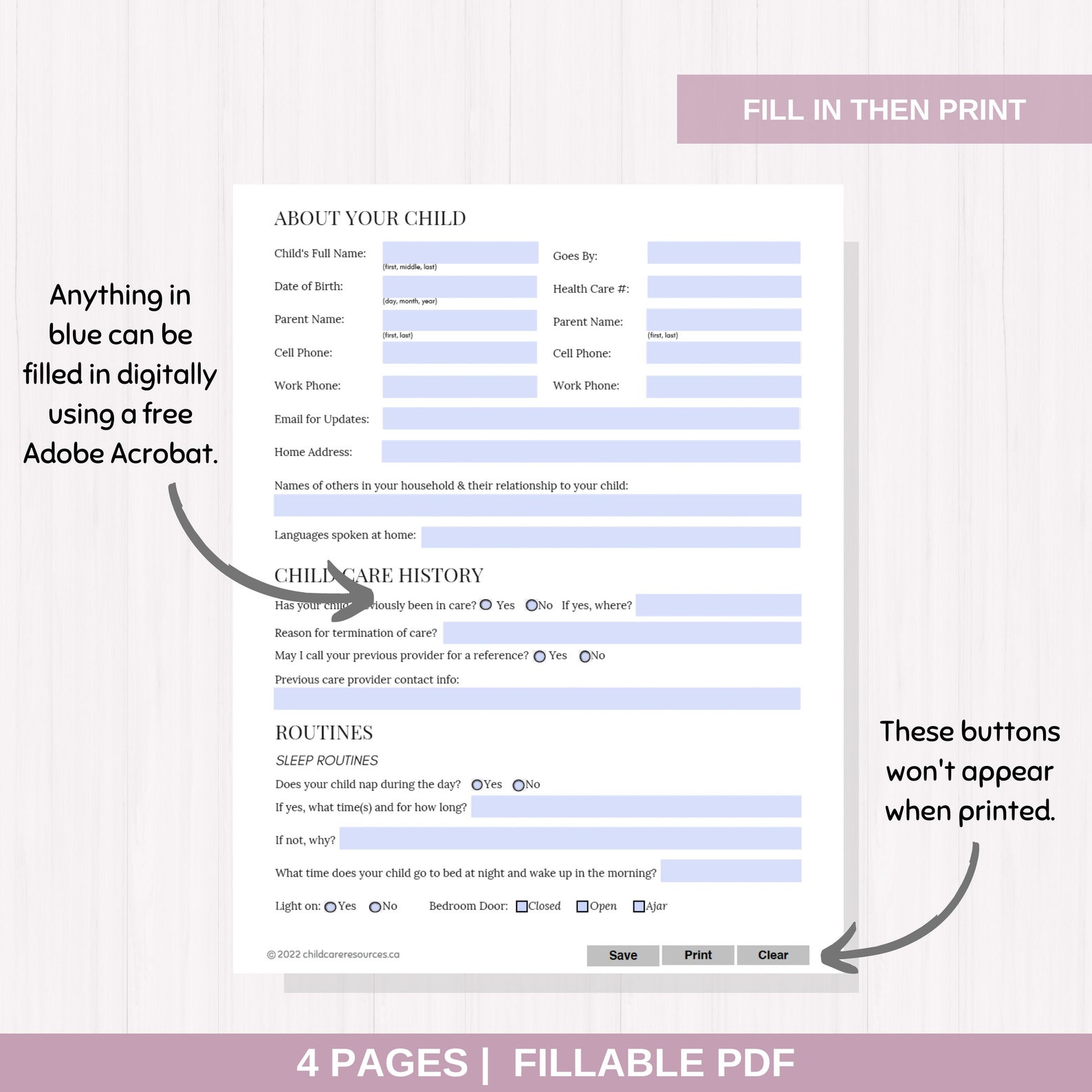 All About Your Child, Get to Know My Child, Child Enrolment Form, Home ...