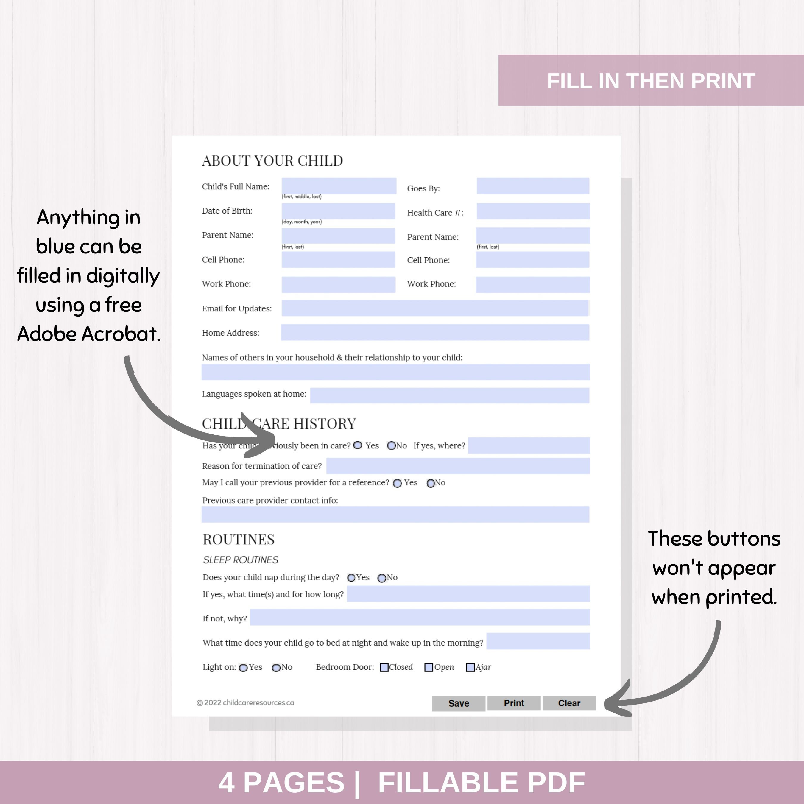 All About Your Child, Get to Know My Child, Child Enrolment Form, Home ...