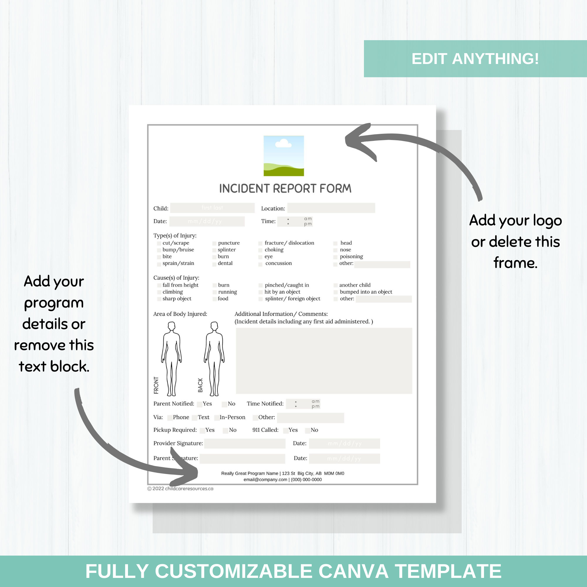 Daycare Incident Accident Report Form, Canva Template, Fully ...