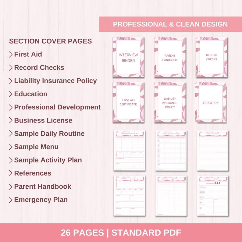 Home Daycare Interview Binder, Pink Floral, Interviewing Organizer ...
