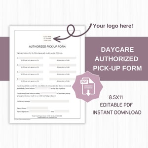 Daycare Authorized Pick up Form, Child Pick-up Authorization, Editable ...