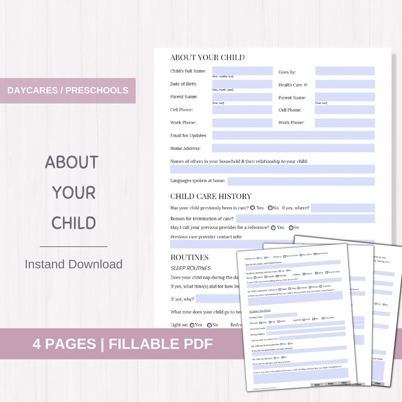 All About Your Child Get to Know My Child Child Enrolment - Etsy