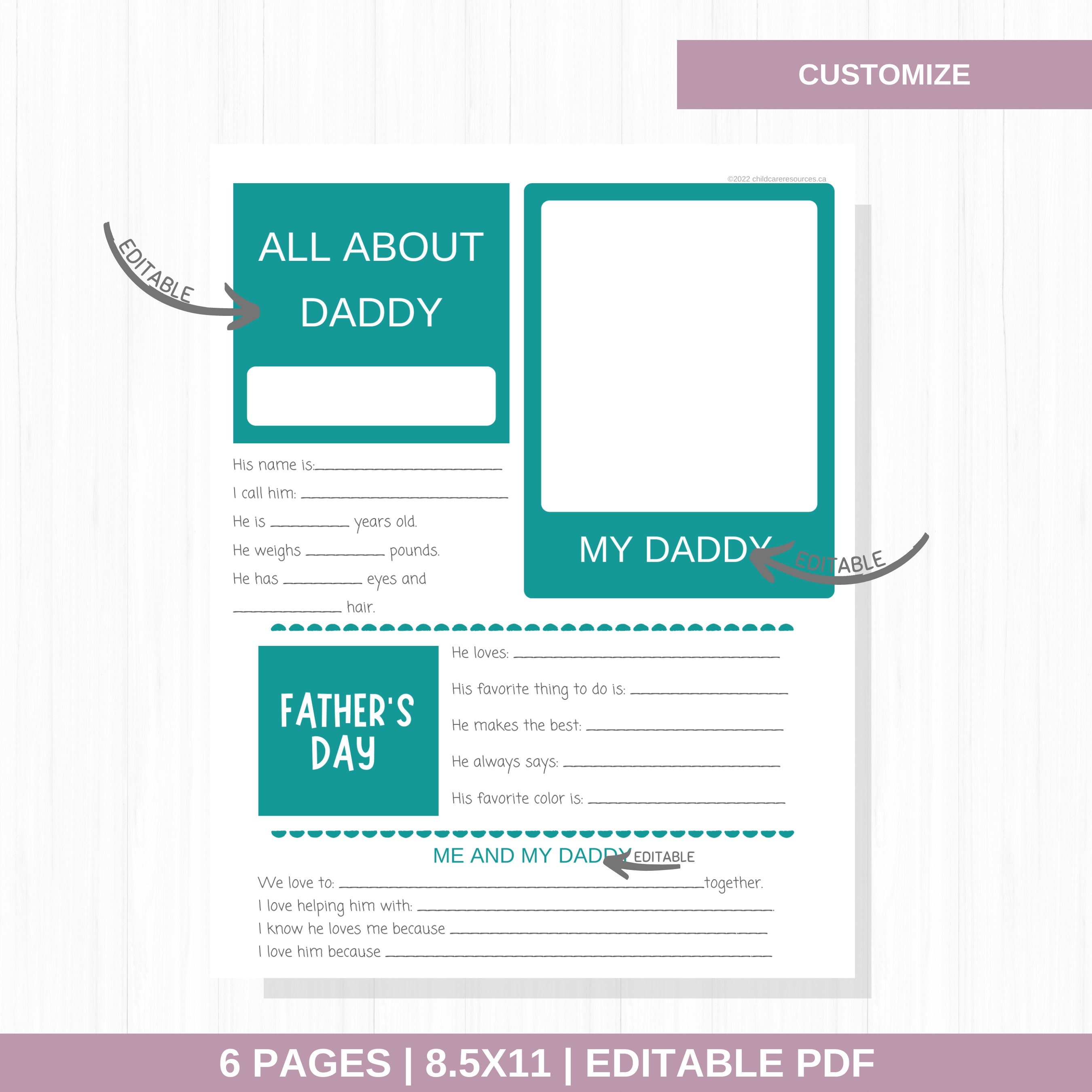 All About Daddy, Father’s Day Printable Gift, Customizable to Include ...