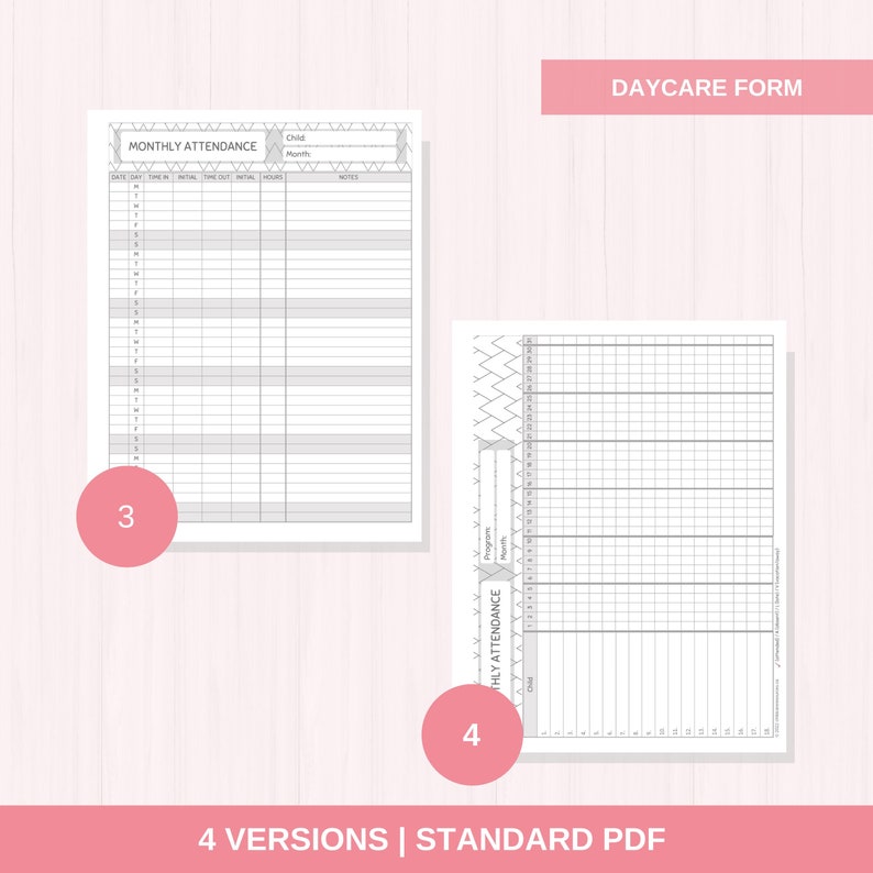 Monthly Attendance Sheets, Parent Sign in Sign Out Form, Daycare ...