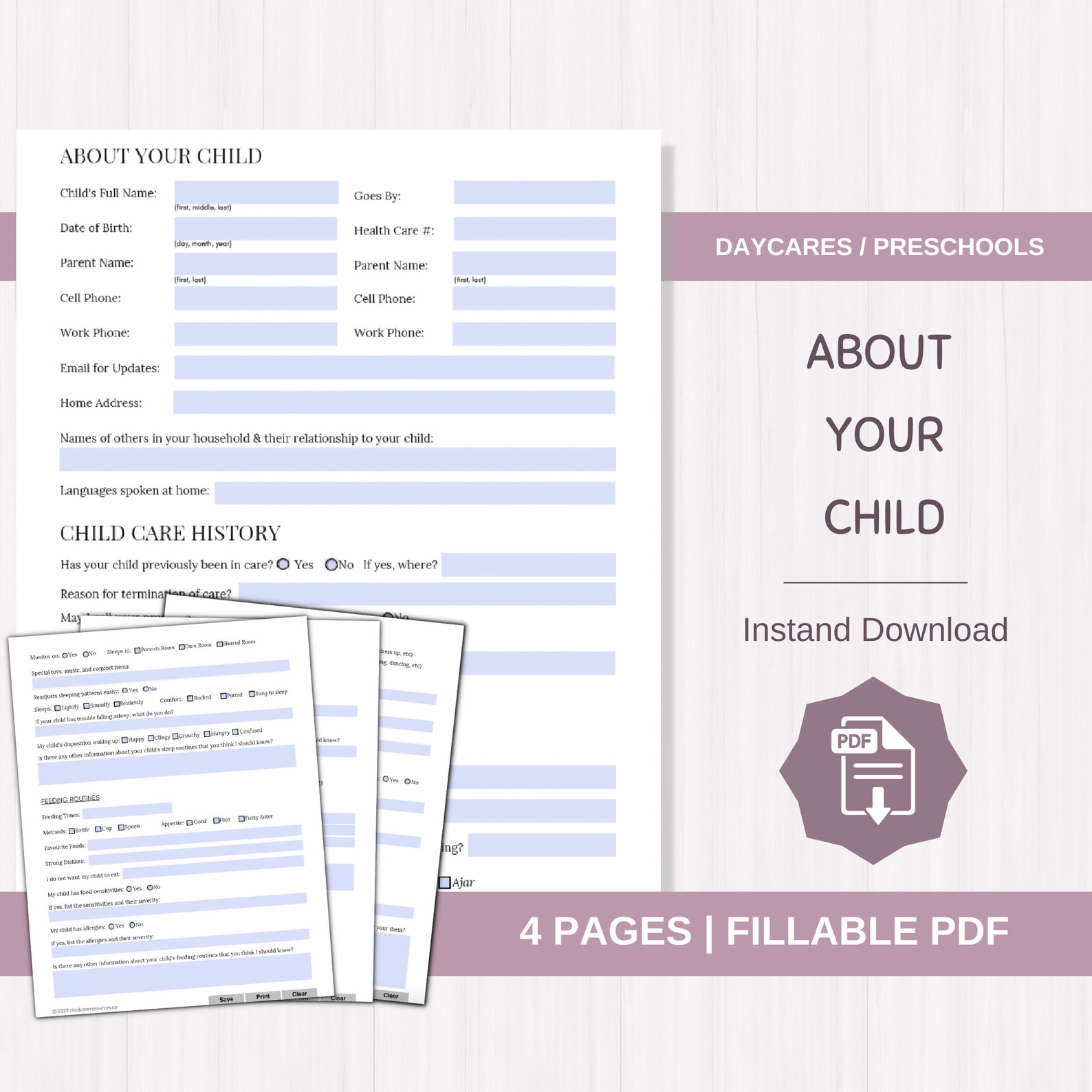 All About Your Child, Get to Know My Child, Child Enrolment Form, Home ...