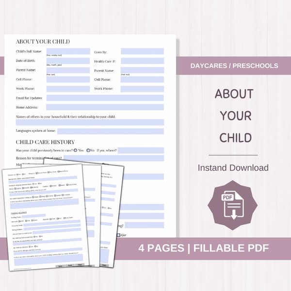 Daycare Forms All About Child - Etsy