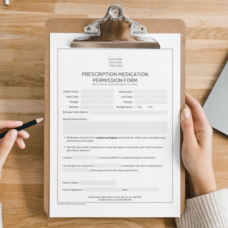 Daycare Medication Permission Form | Prescription Medication Log ...